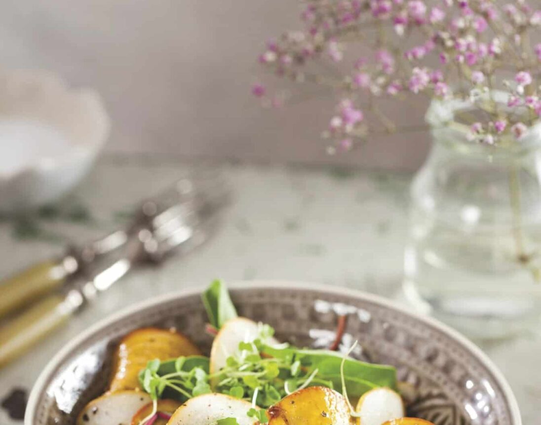 Gele biet met peer en tuinkers