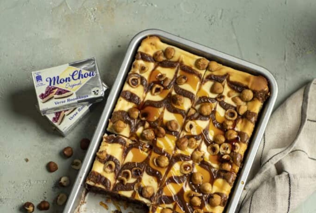 Brownies met MonChoutopping, karamel en noten