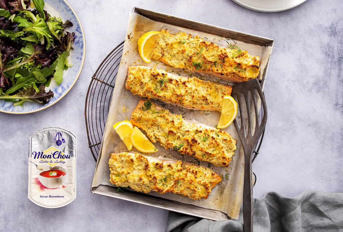 Zalmfilet met romige mosterd-dilletopping