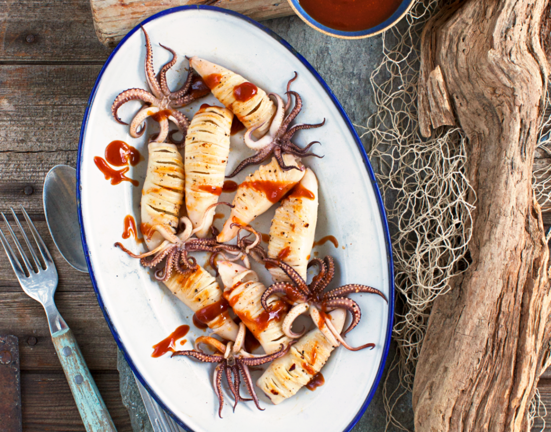 Spicy inktvis met Japanse BBQ-saus